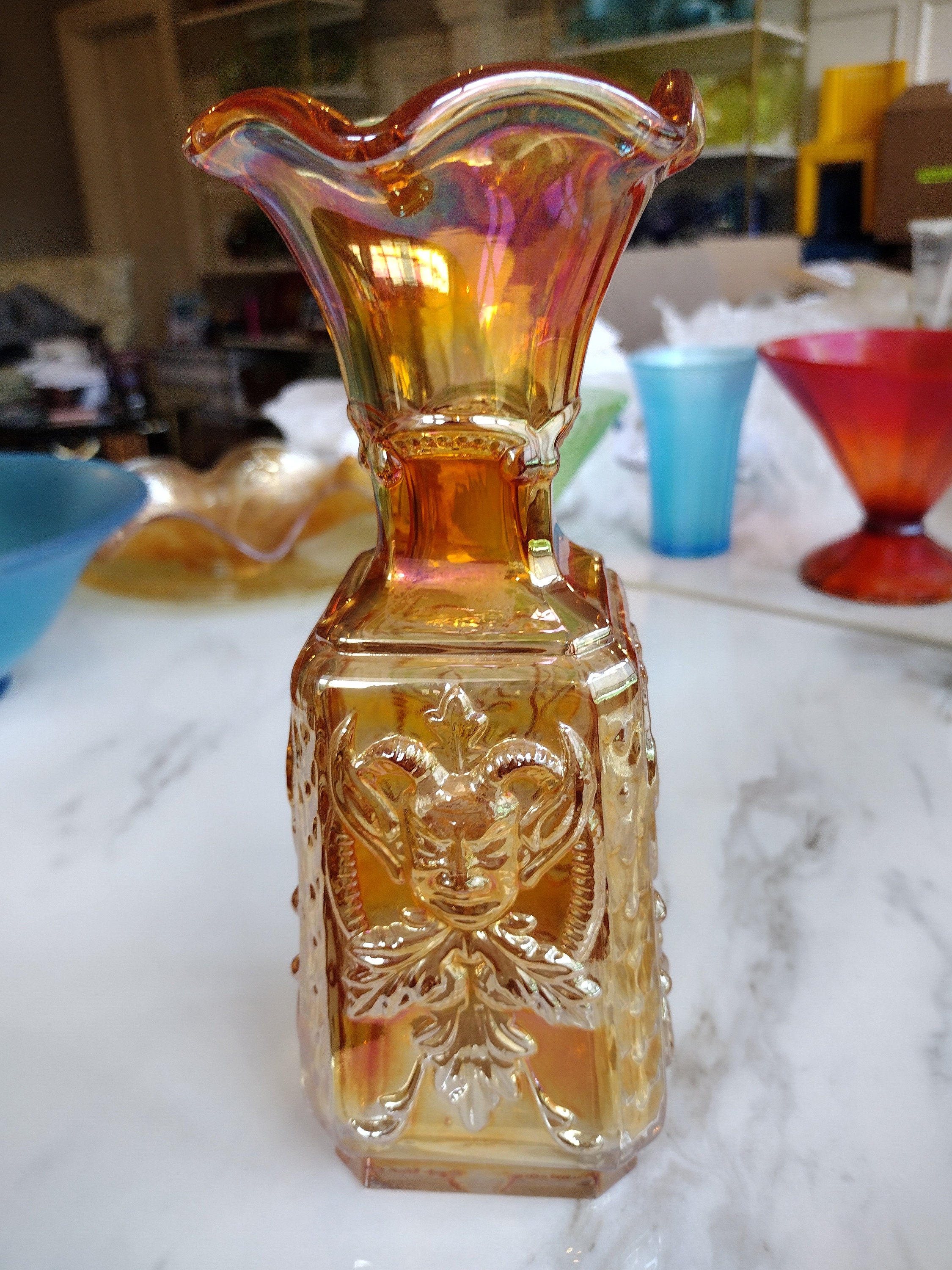 Revival Era Carnival Glass Imperial Jester A.k.a Rose and Jester Vase ...