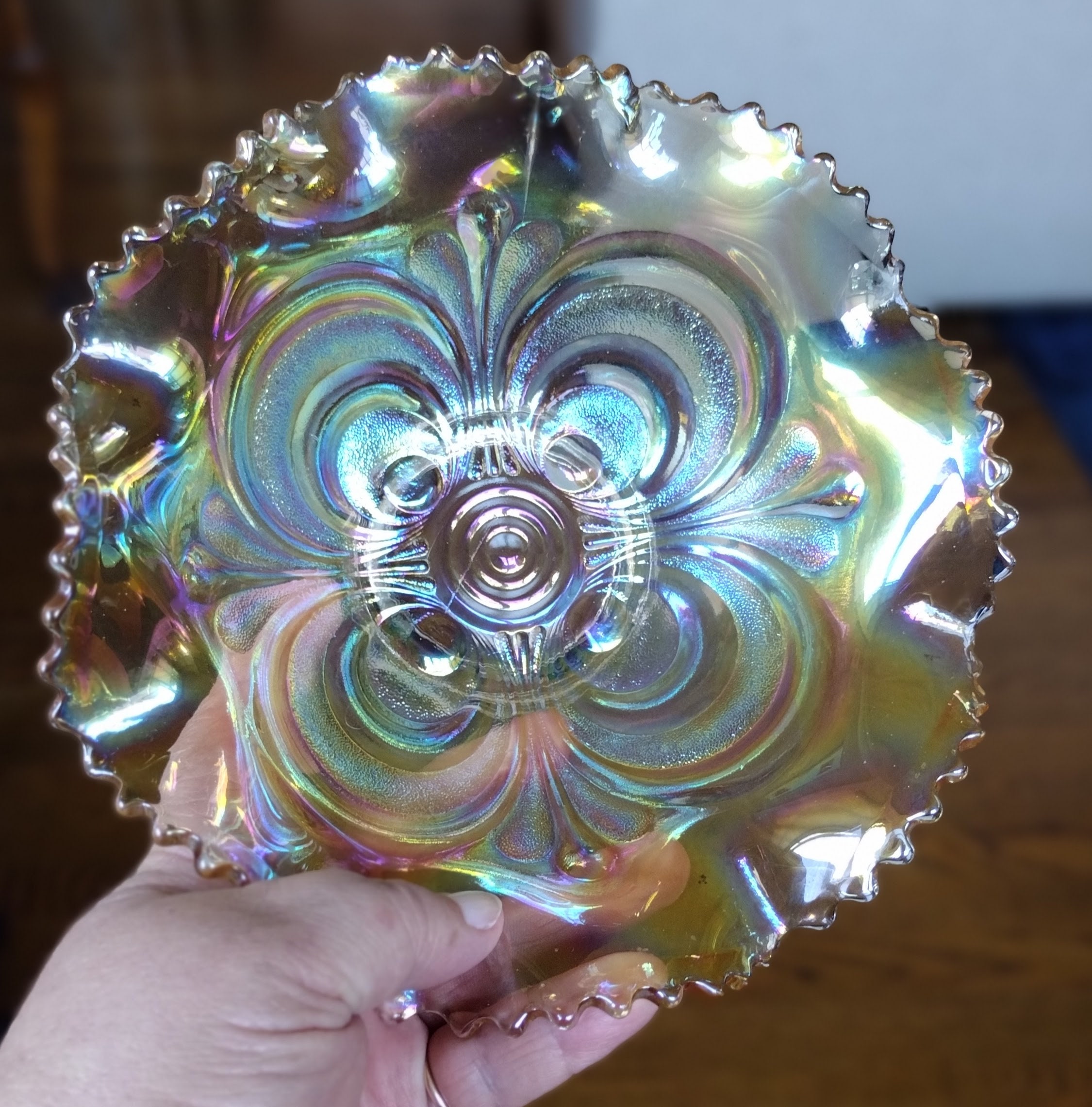 Vintage Imperial Carnival Glass Scroll Embossed Bowl With Plain ...