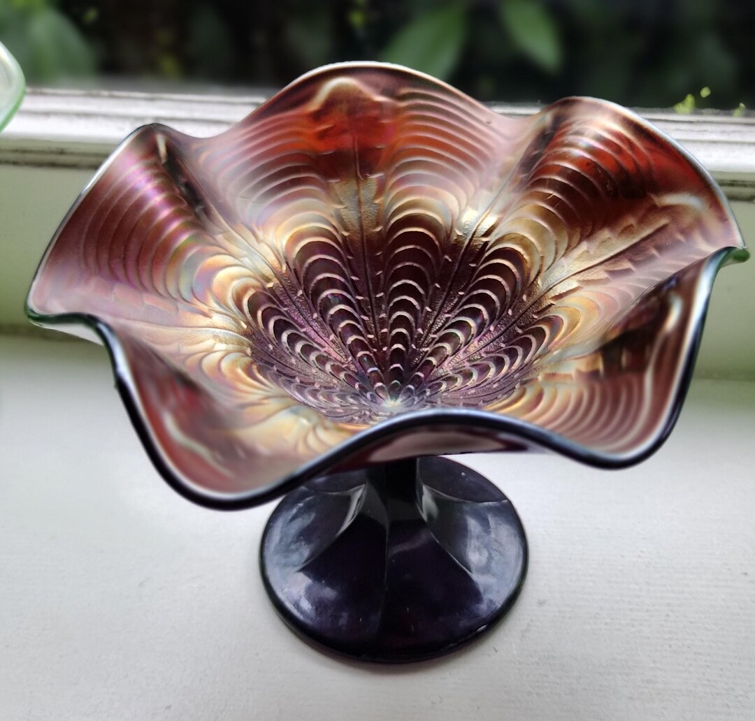 Rosalind Variant Amethyst Carnival Glass Compote - Etsy
