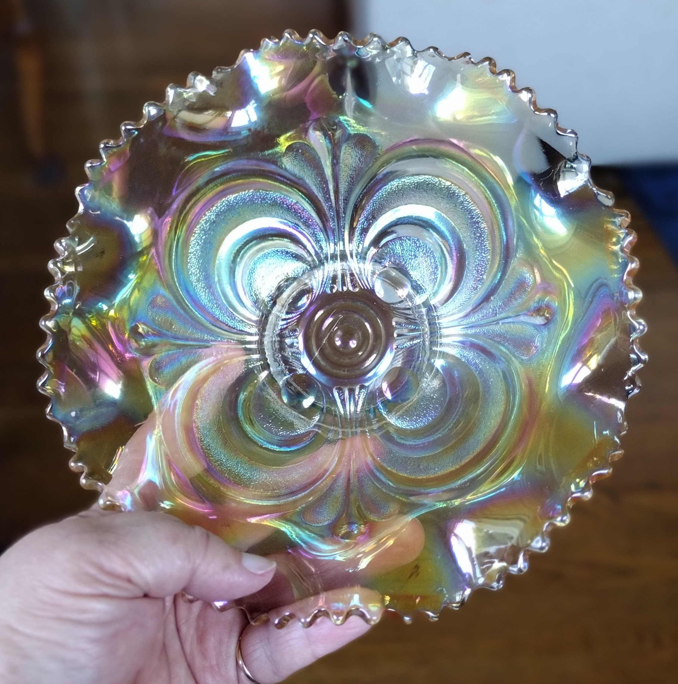 Vintage Imperial Carnival Glass Scroll Embossed Bowl With Plain ...