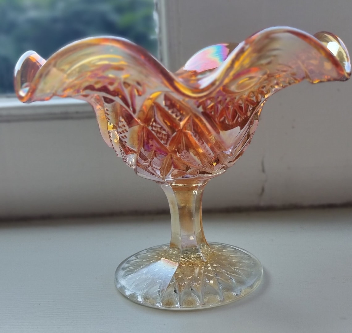 Vintage Imperial Marigold Carnival Glass Compote in the Hobstar Flower ...