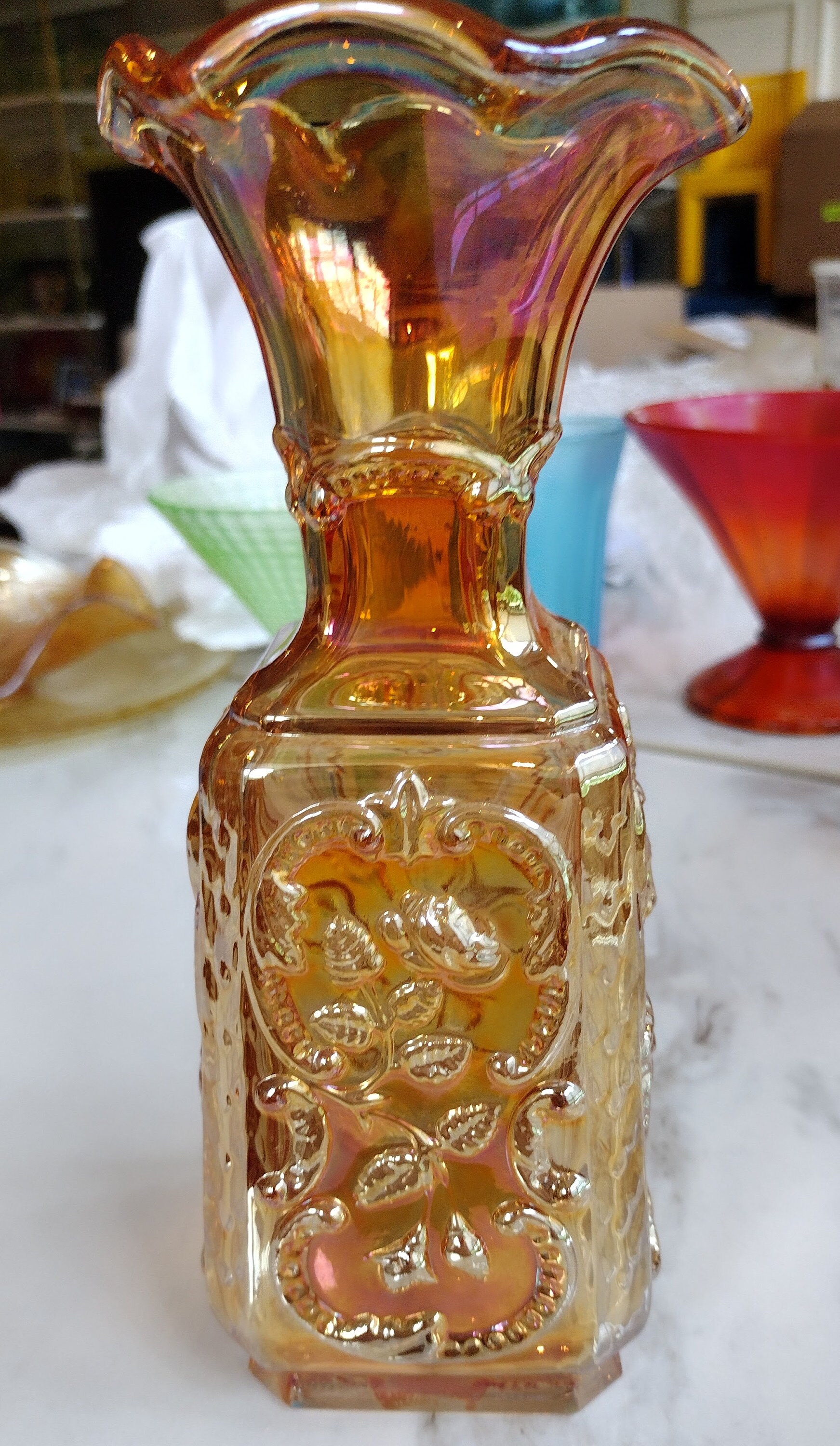 Revival Era Carnival Glass Imperial Jester A.k.a Rose and Jester Vase ...