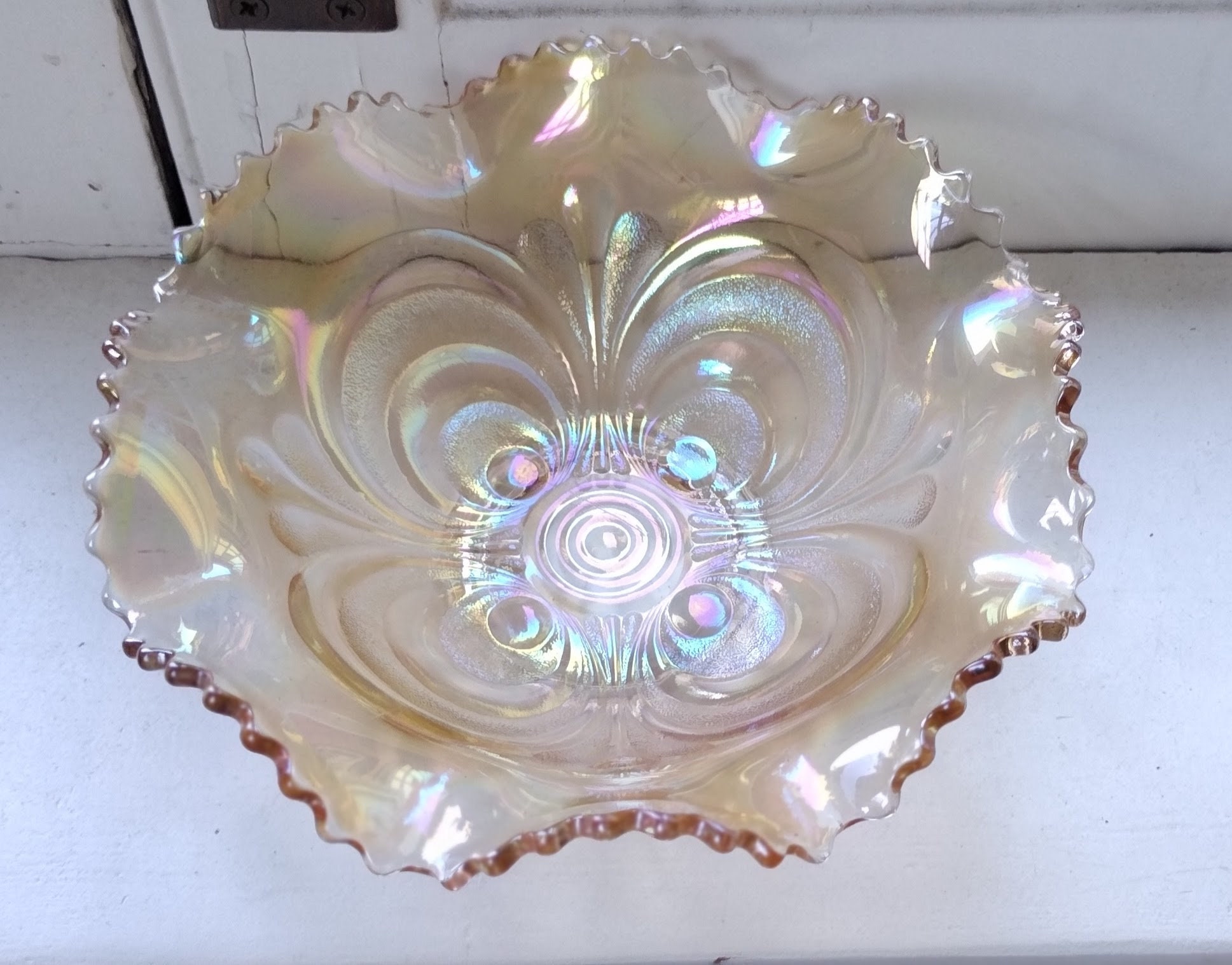 Vintage Imperial Carnival Glass Scroll Embossed Bowl With Plain ...