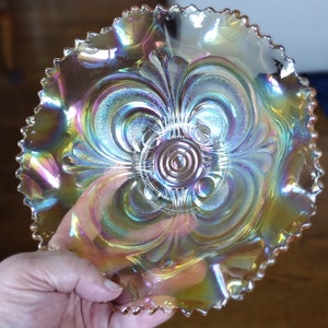 Vintage Imperial Carnival Glass Scroll Embossed Bowl With Plain ...