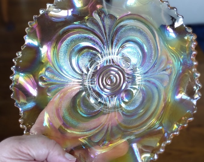 Vintage Imperial Carnival Glass Scroll Embossed Bowl With Plain ...