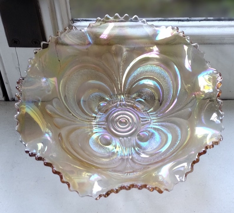 Vintage Imperial Carnival Glass Scroll Embossed Bowl With Plain ...