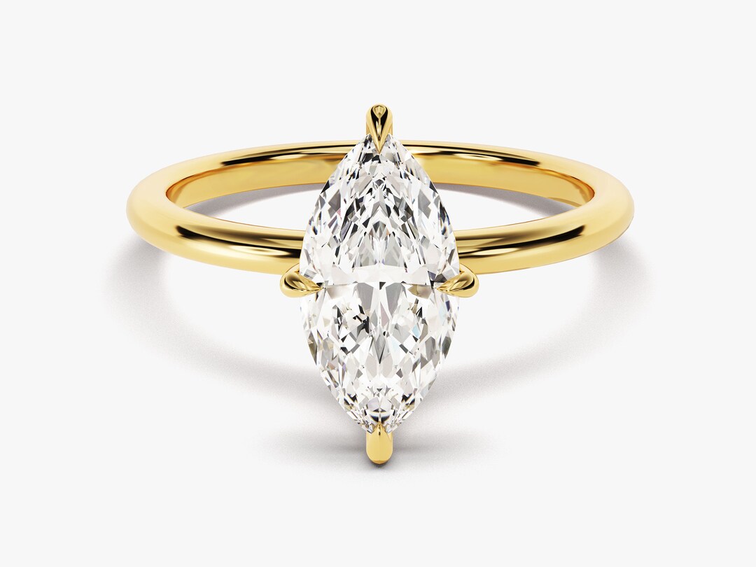 1.5 CT Marquise Cut Solitaire Moissanite Engagement Ring / 14k Solid ...