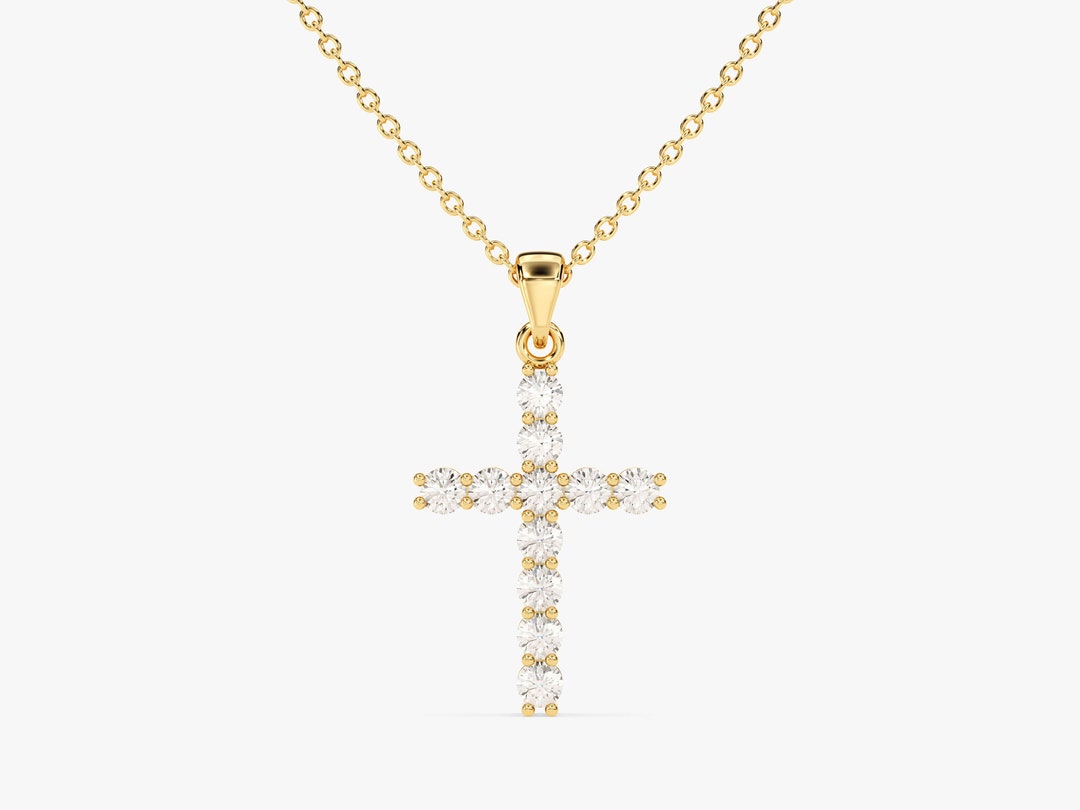 14k Solid Gold Cross Pendant / Moissanite Pendant for Women ...