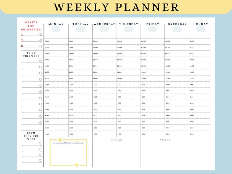 Printable Weekly and Daily Planner | Hourly | Half Hourly | US Letter ...