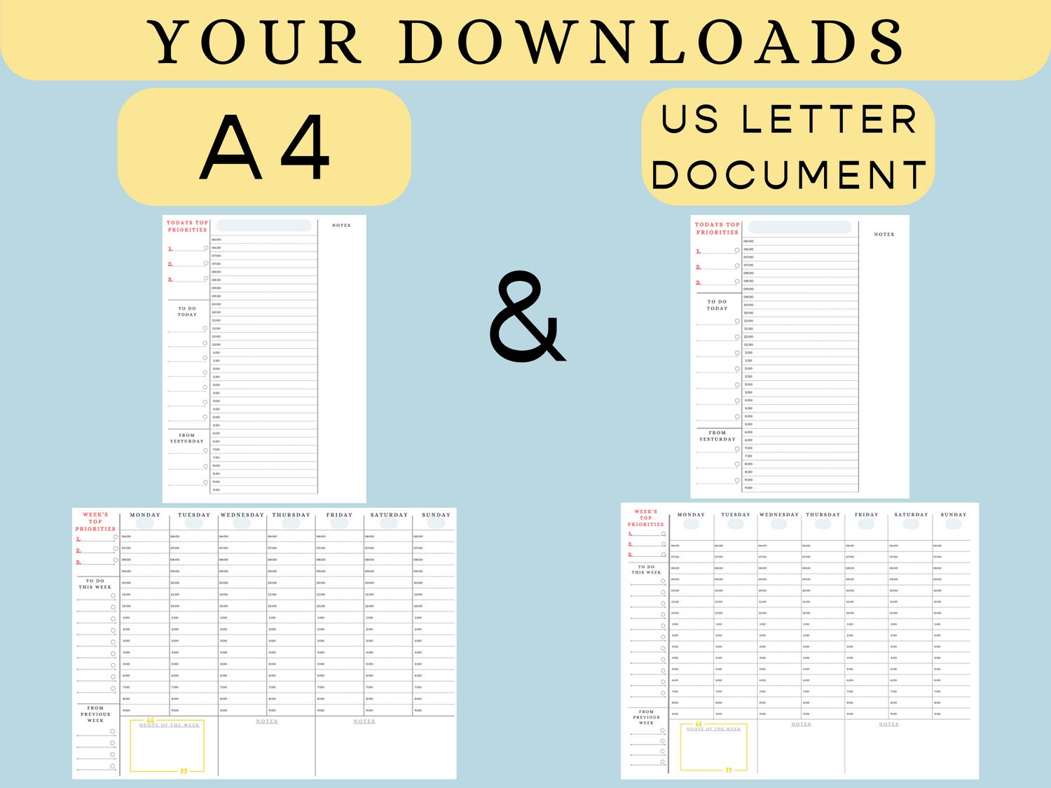Printable Weekly and Daily Planner | Hourly | Half Hourly | US Letter ...