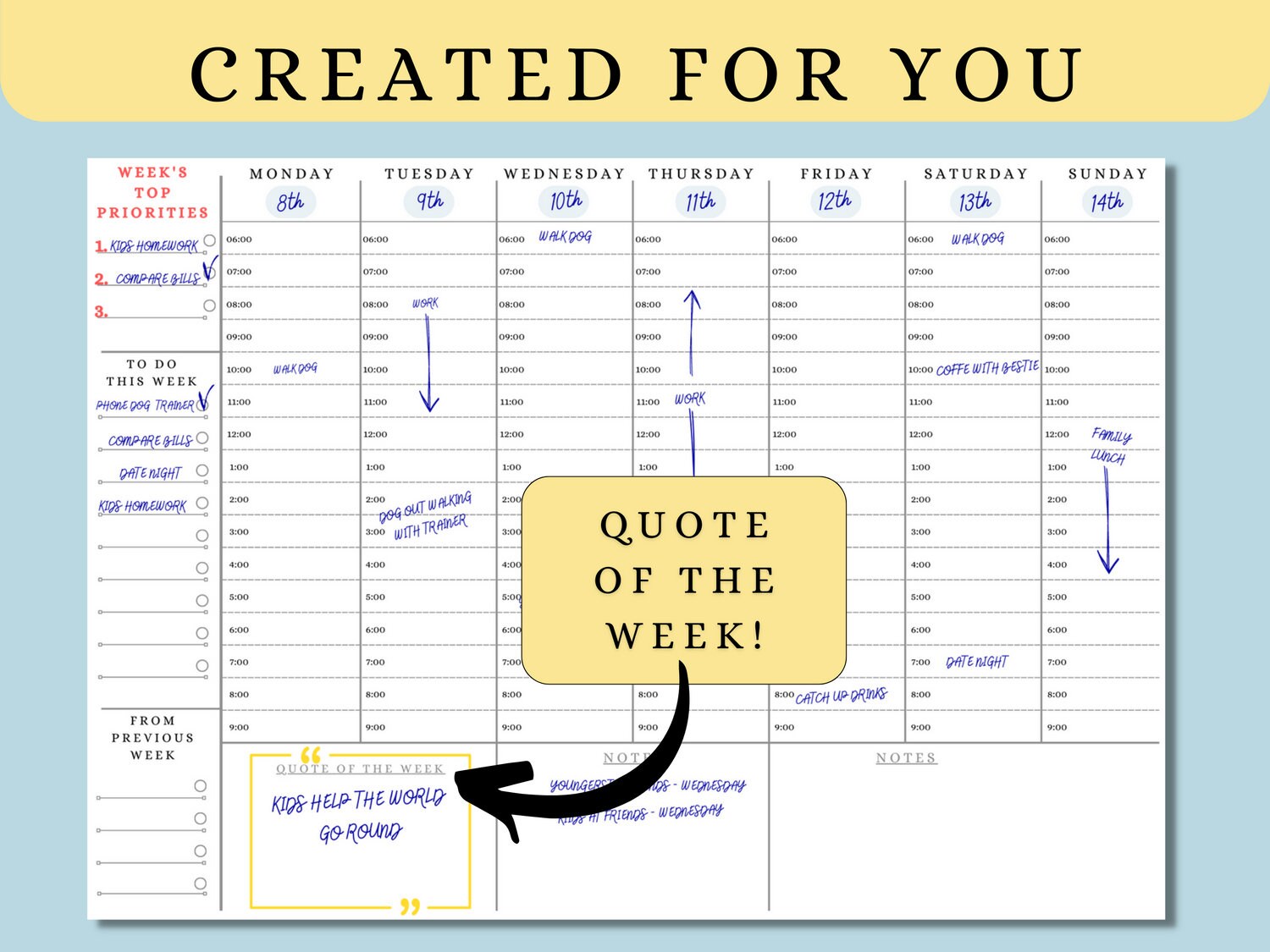 Printable Weekly and Daily Planner | Hourly | Half Hourly | US Letter ...