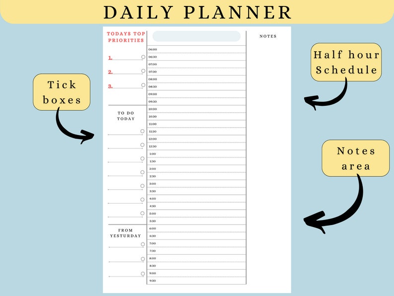 Printable Weekly and Daily Planner | Hourly | Half Hourly | US Letter ...