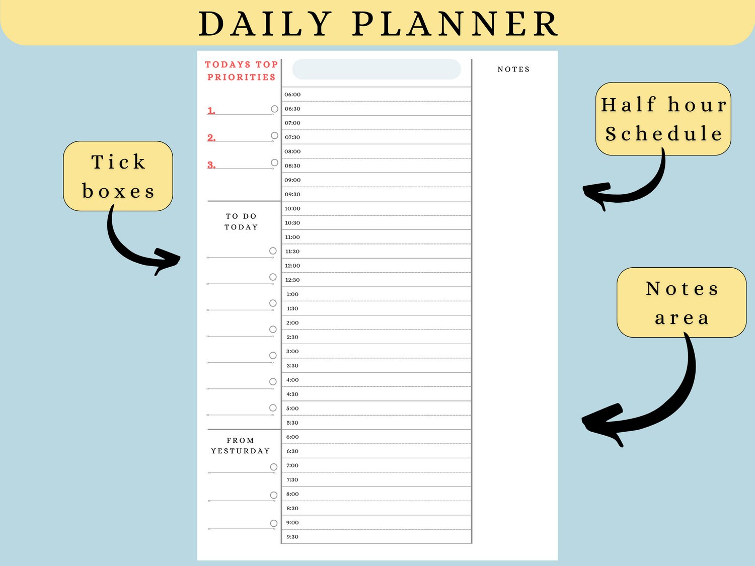 Printable Weekly and Daily Planner | Hourly | Half Hourly | US Letter ...