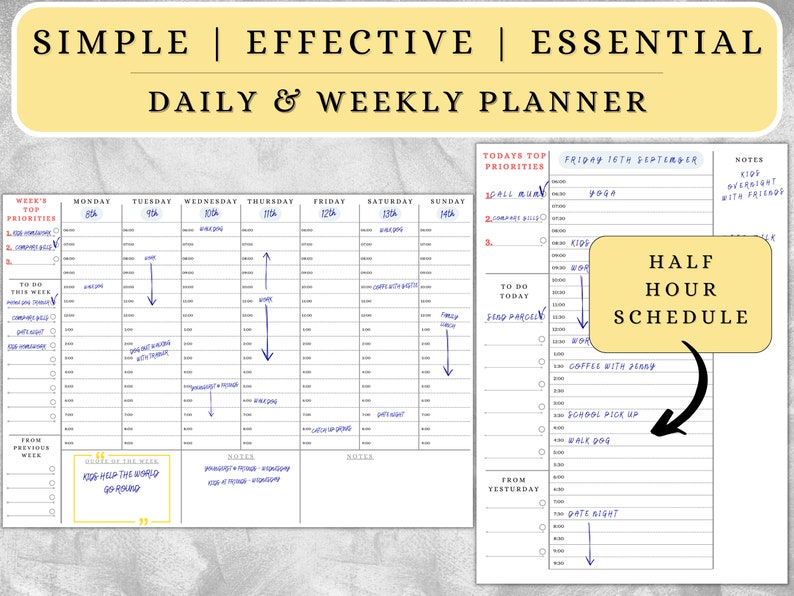 Printable Weekly and Daily Planner | Hourly | Half Hourly | US Letter ...