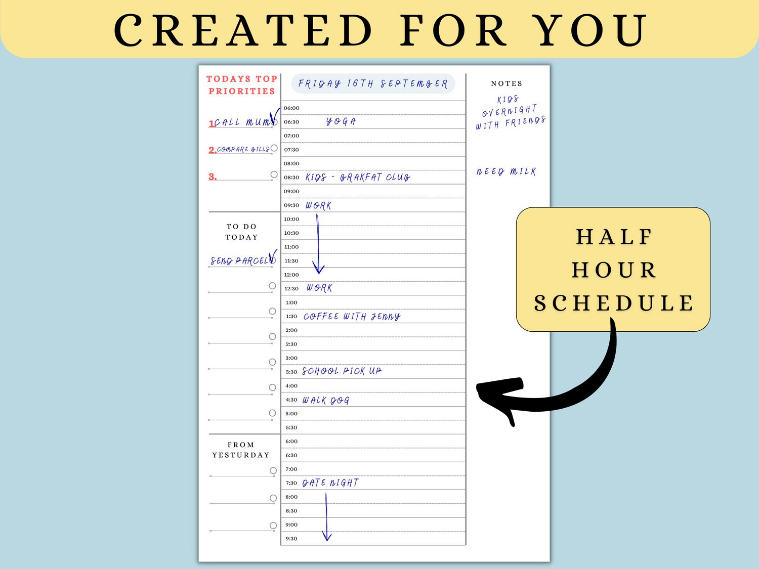 Printable Weekly and Daily Planner | Hourly | Half Hourly | US Letter ...