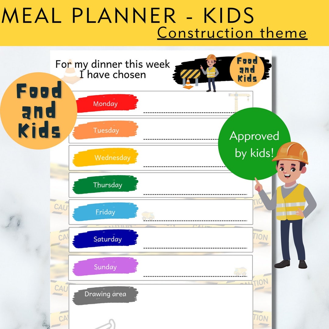 Meal Planner - Kids - Weekly Meal Menu - Plan Meals - Construction ...