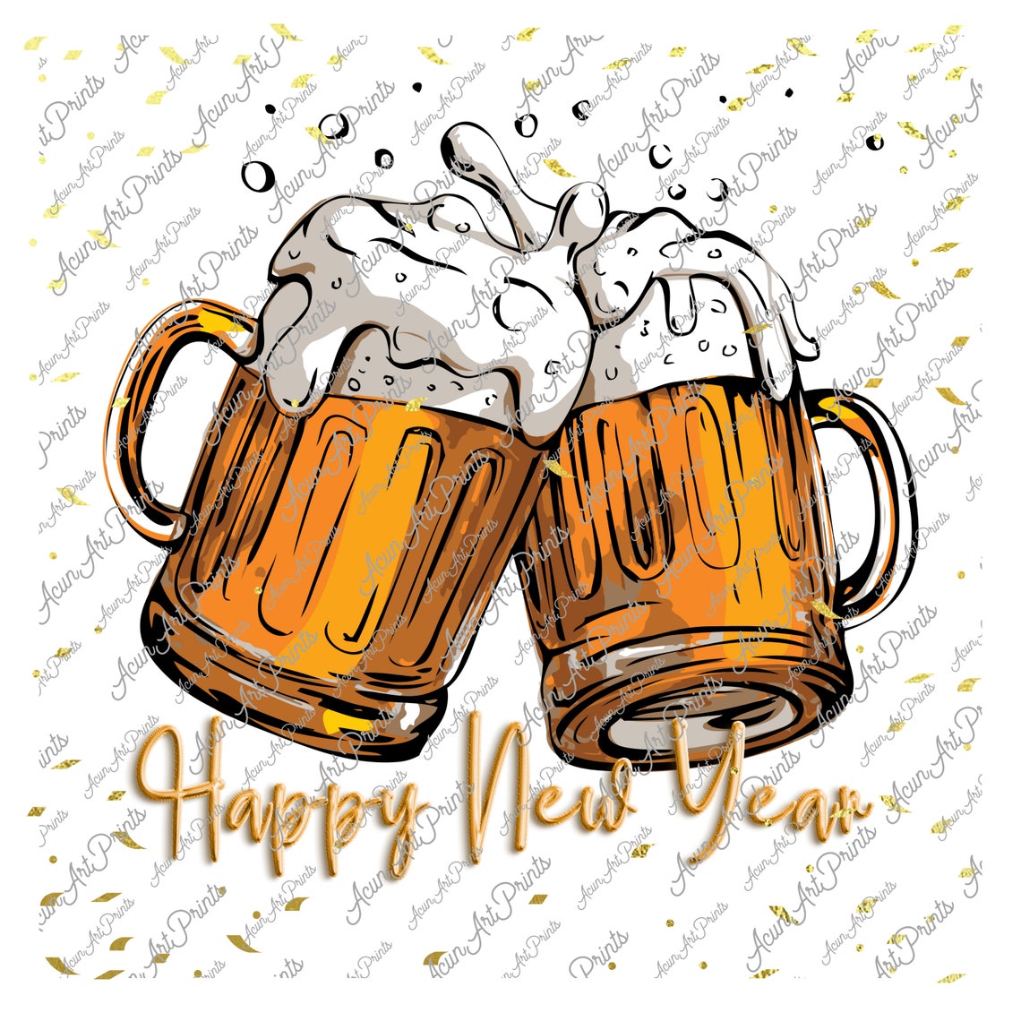 Happy New Year Beer Cheers PNG: Sublimation Design (digital Download ...