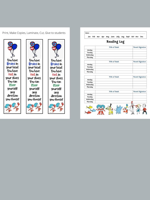 Dr. Seuss READING LOG & BOOKMARK Set Reading Curriculum - Etsy