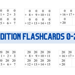 Flashcards Math Addition 0-20, up to 20 Adding Flashcards, Counting ...