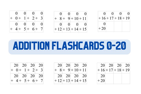 Flashcards Math Addition 0-20 up to 20 Adding Flashcards - Etsy