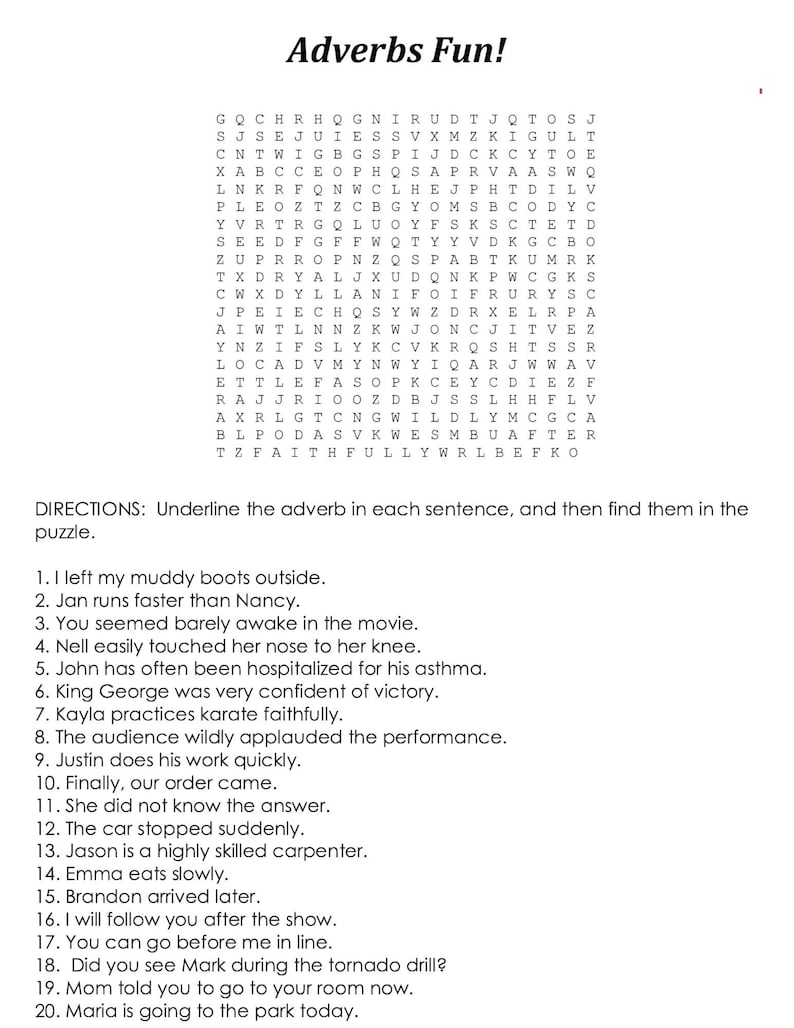 ADVERBS Grammar Middle School 6th Grade, 7th Grade, 8th Grade, Parts of ...