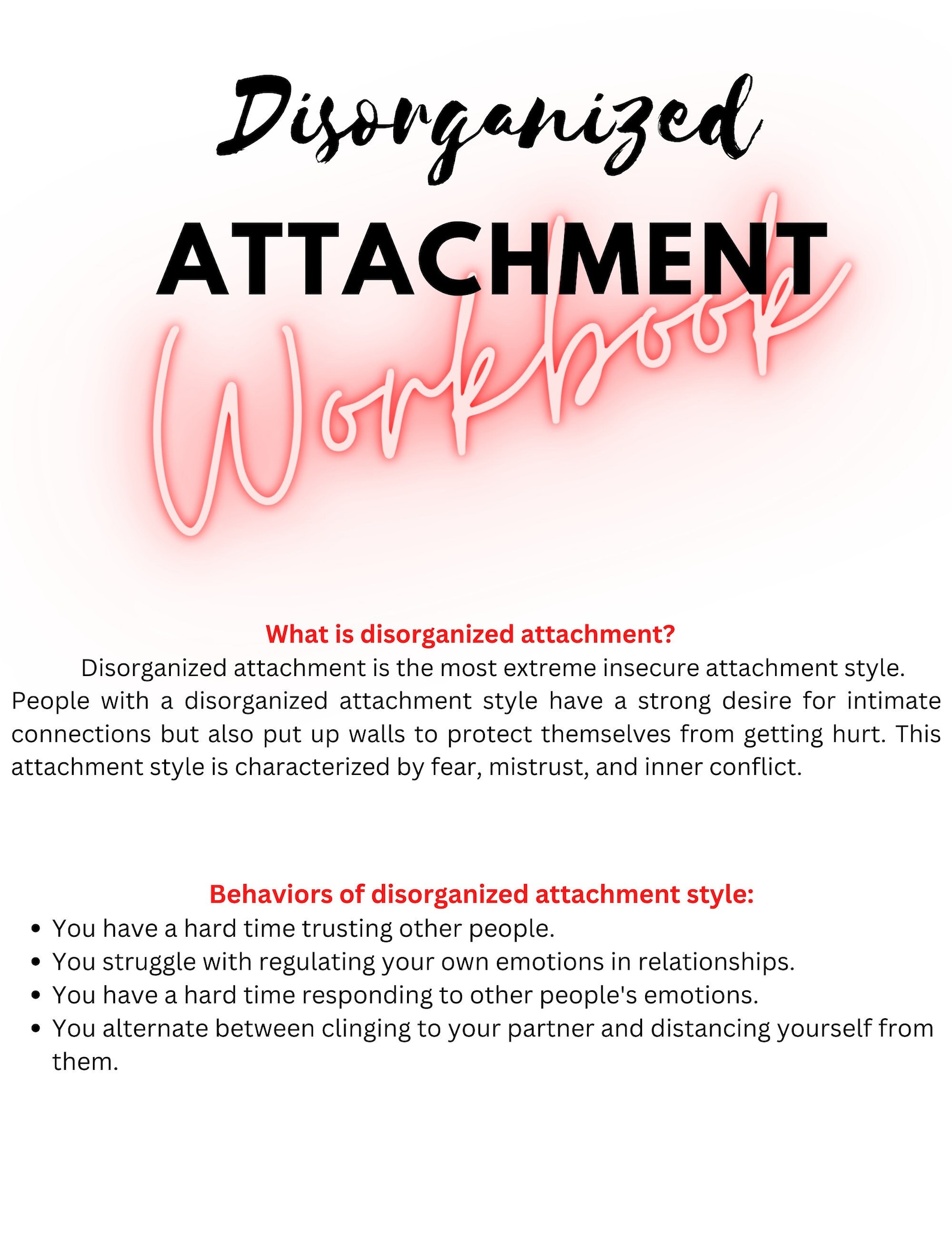 Disorganized Attachment Workbook 50pgs, Fearful, Avoiding, Self Help ...