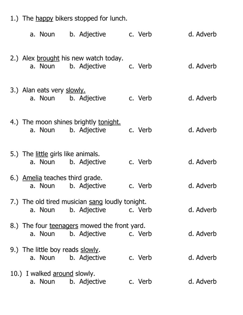6th, 7th, 8th Grade Grammar, Parts of Speech, Quiz and Learning, Middle ...