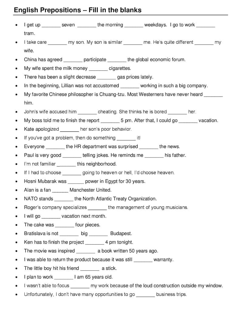 5th 6th 7th Grade PREPOSITIONS Worksheet Booklet Homeschool Middle ...