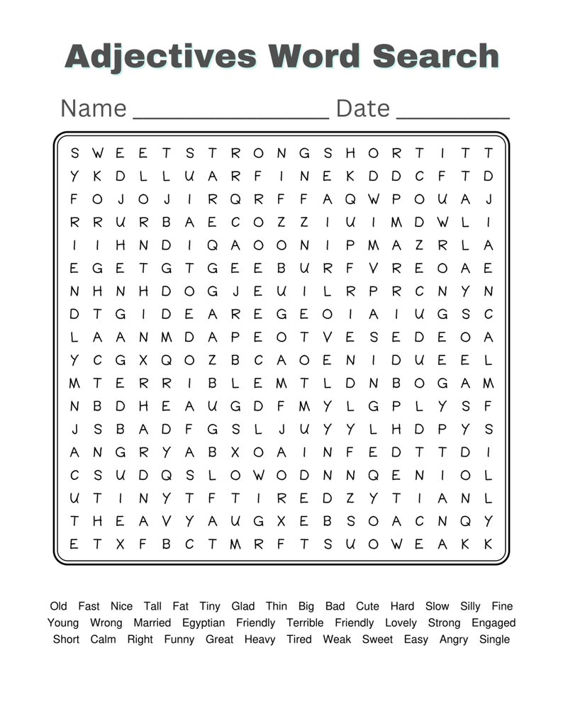 ADJECTIVES Elementary Booklet, 2nd Grade & 3rd Grade Grammar Printable ...