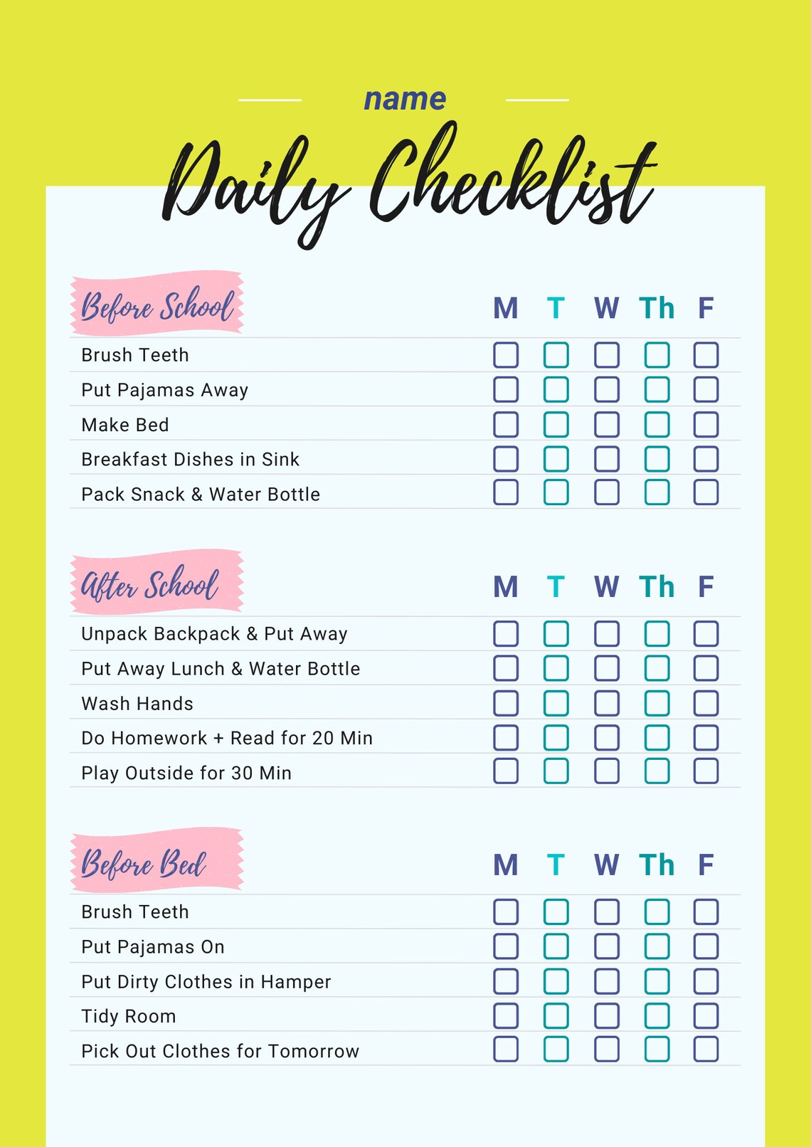 Daily Chore Chart for Kids Responsibility Chart Homeschool My ...