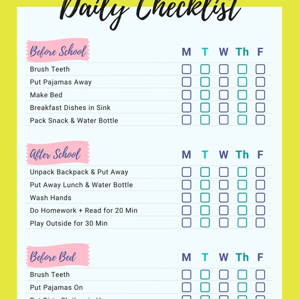 Daily Chore Chart for Kids Responsibility Chart Homeschool My ...