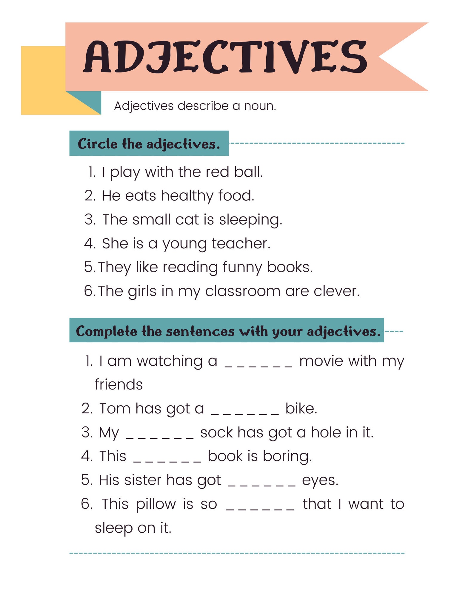 ADJECTIVES Elementary Booklet, 2nd Grade & 3rd Grade Grammar Printable ...