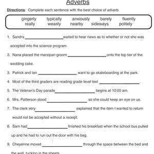 ADVERBS Grammar Middle School 6th Grade, 7th Grade, 8th Grade, Parts of ...