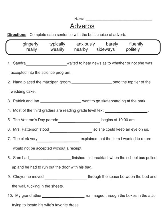 English Worksheets Middle School