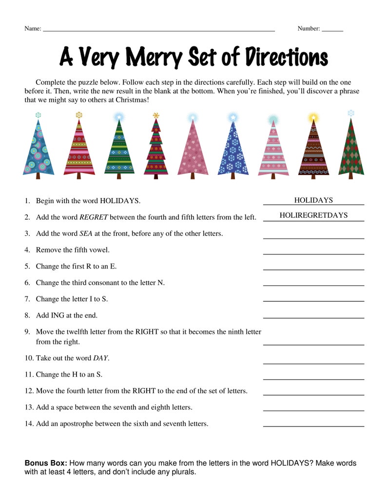 6th Grade, 7th Grade, 8th Grade Christmas Riddle Worksheets, Middle ...