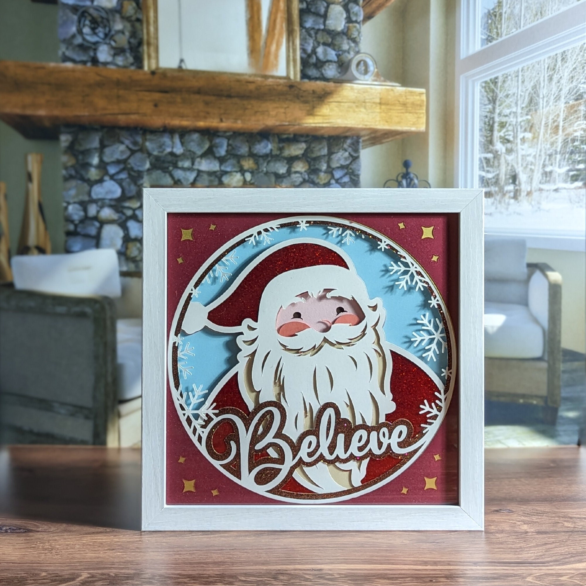 Handmade Christmas Shadowbox, Believe Santa Shadow Box, Holiday Decor ...