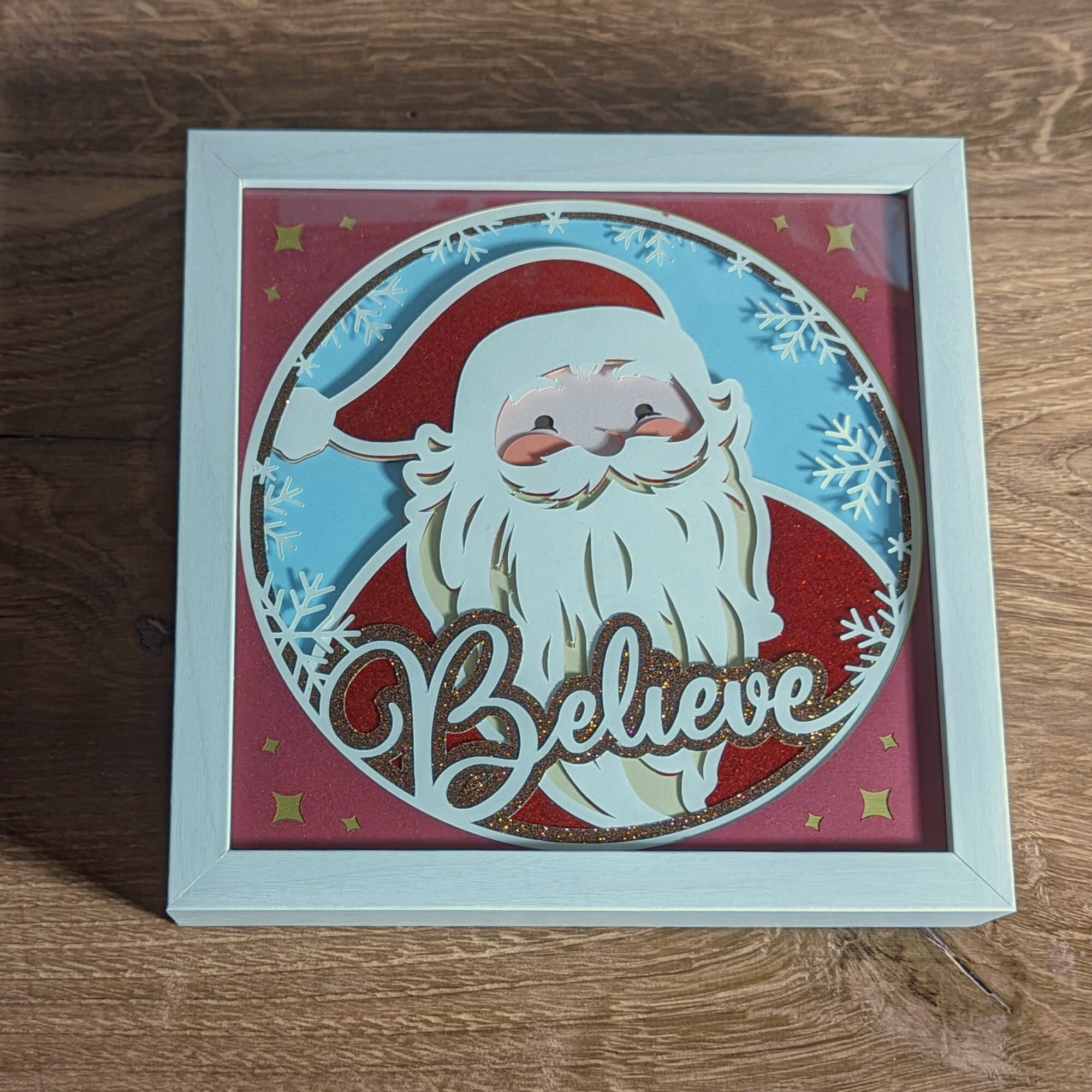 Handmade Christmas Shadowbox, Believe Santa Shadow Box, Holiday Decor ...
