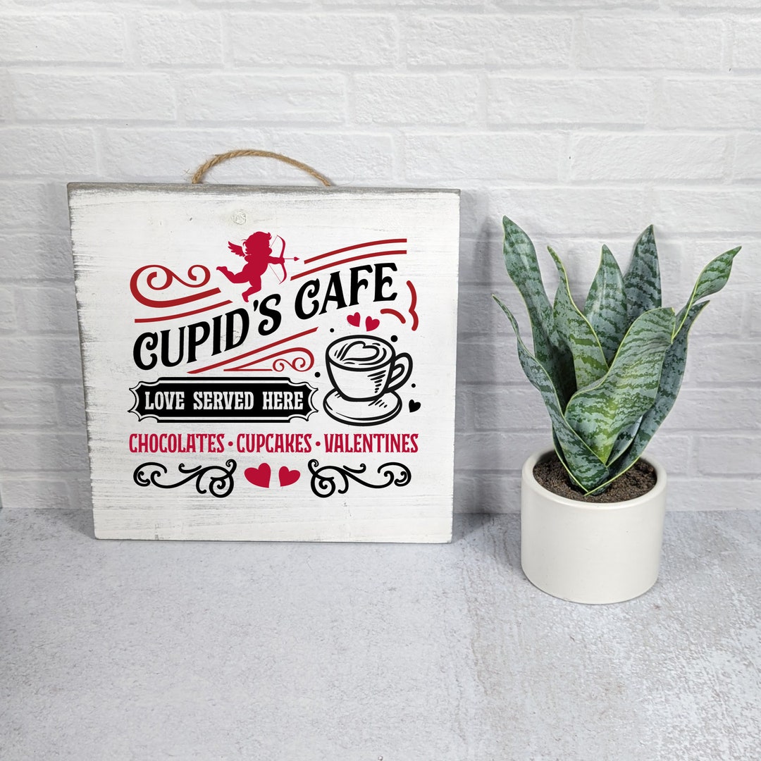 Valentine's Day Handmade Wooden Sign, Cupid's Cafe, Romantic Decor ...