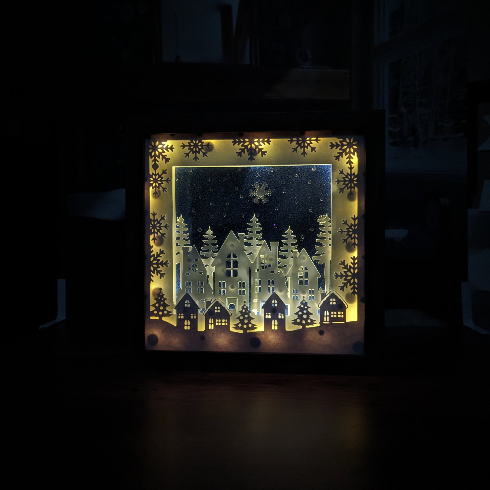Handmade Winter Village Light-up Shadowbox: Christmas Holiday Decor ...