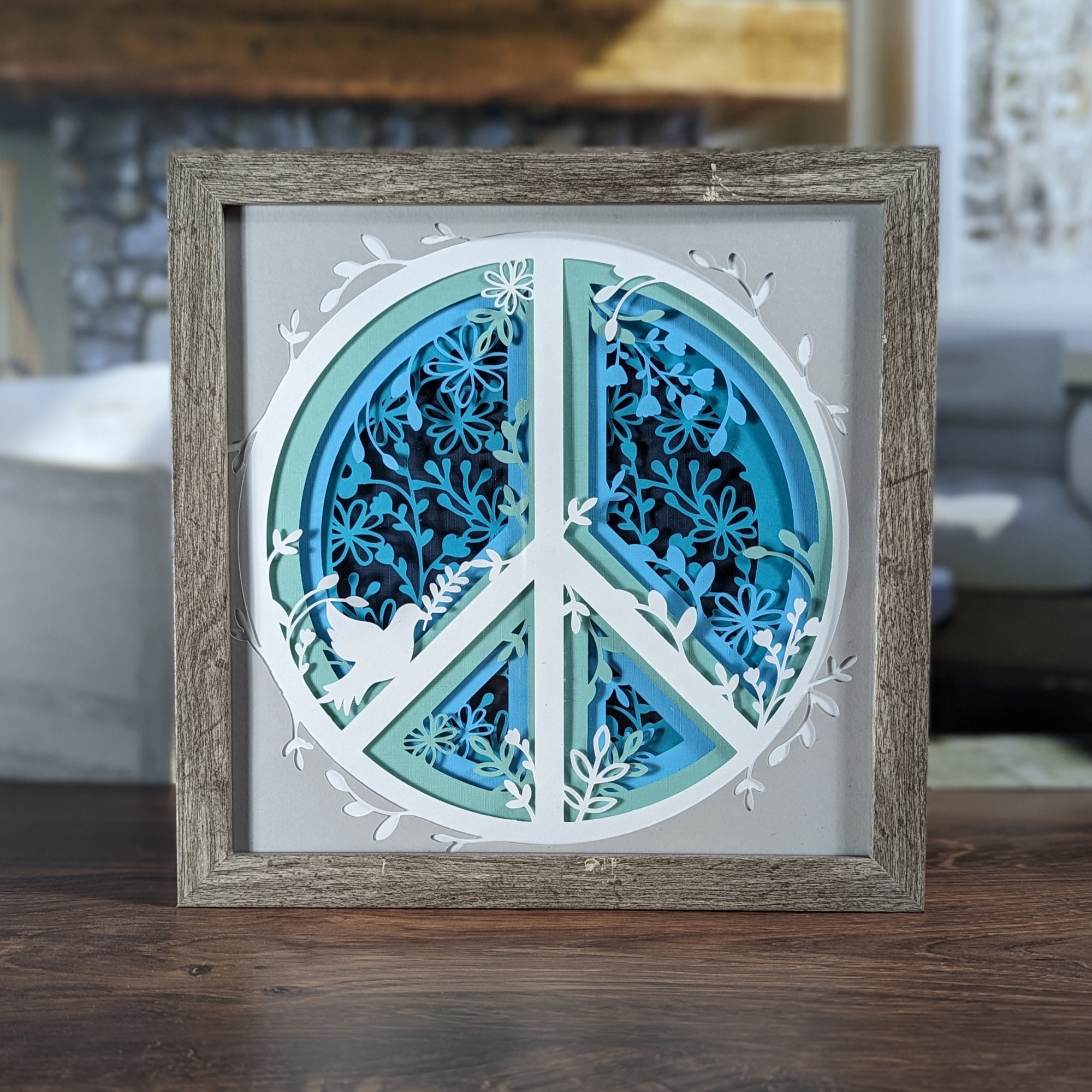 Handmade Peace Sign Shadowbox, Peace Dove Shadow Box, Home Decor Gift ...