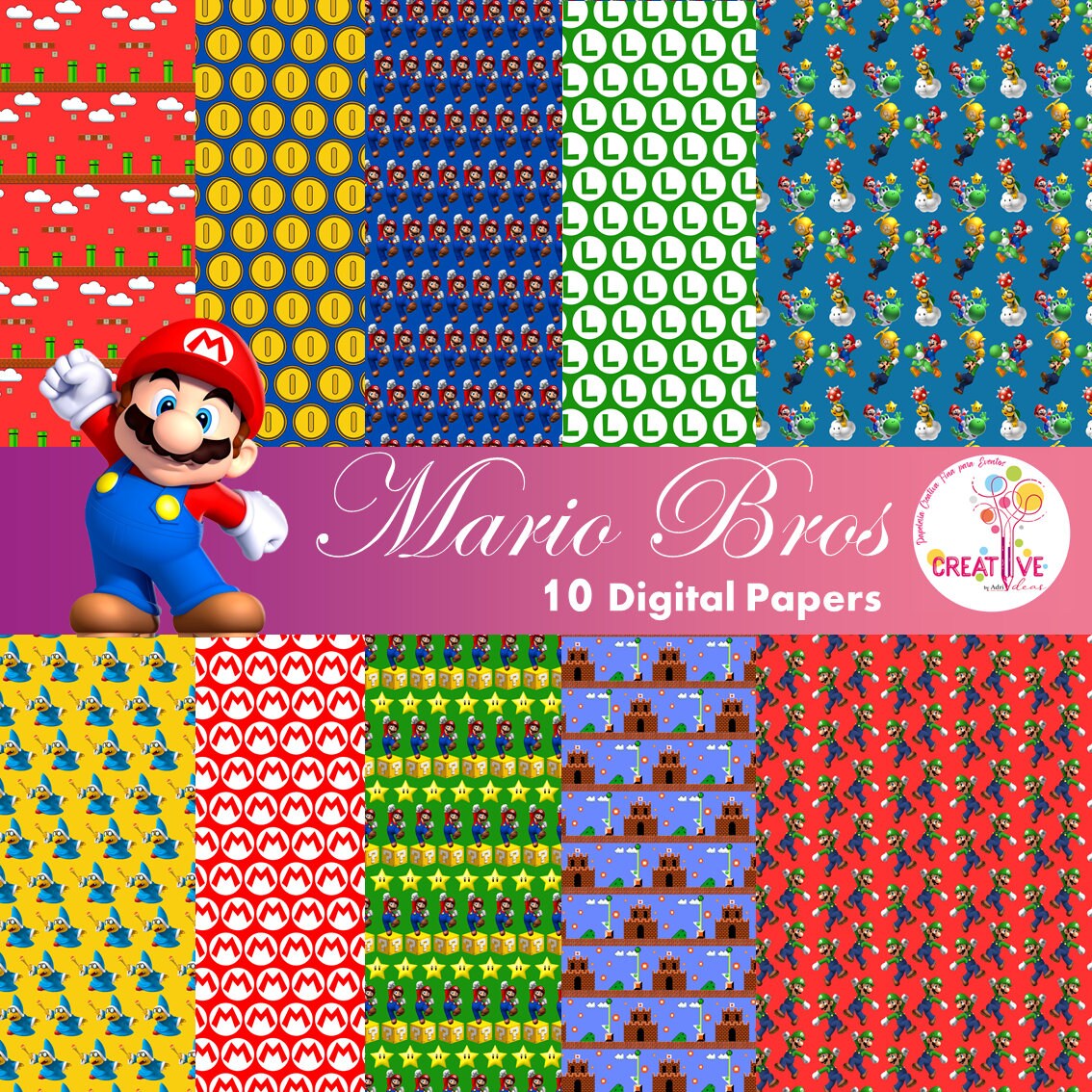 Mario Bros Digital Papers - Etsy Mario Bros Digital Papers - Etsy