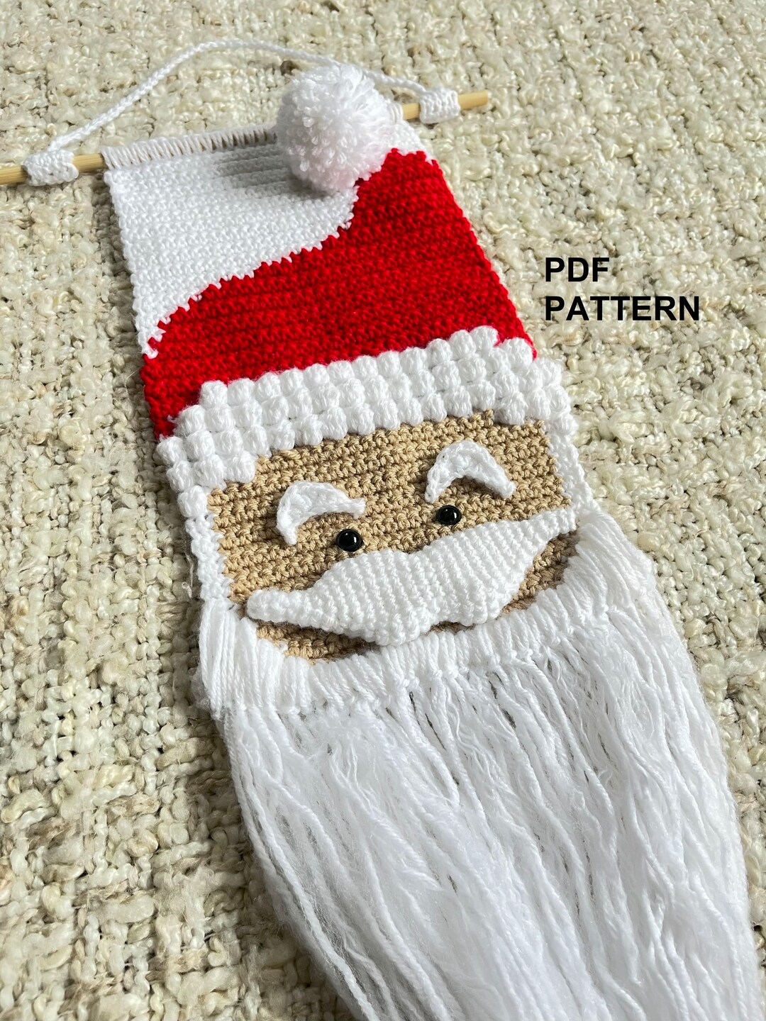 DIY PATTERN - Santa Wall Hanging Christmas Holiday Decor Crochet ...