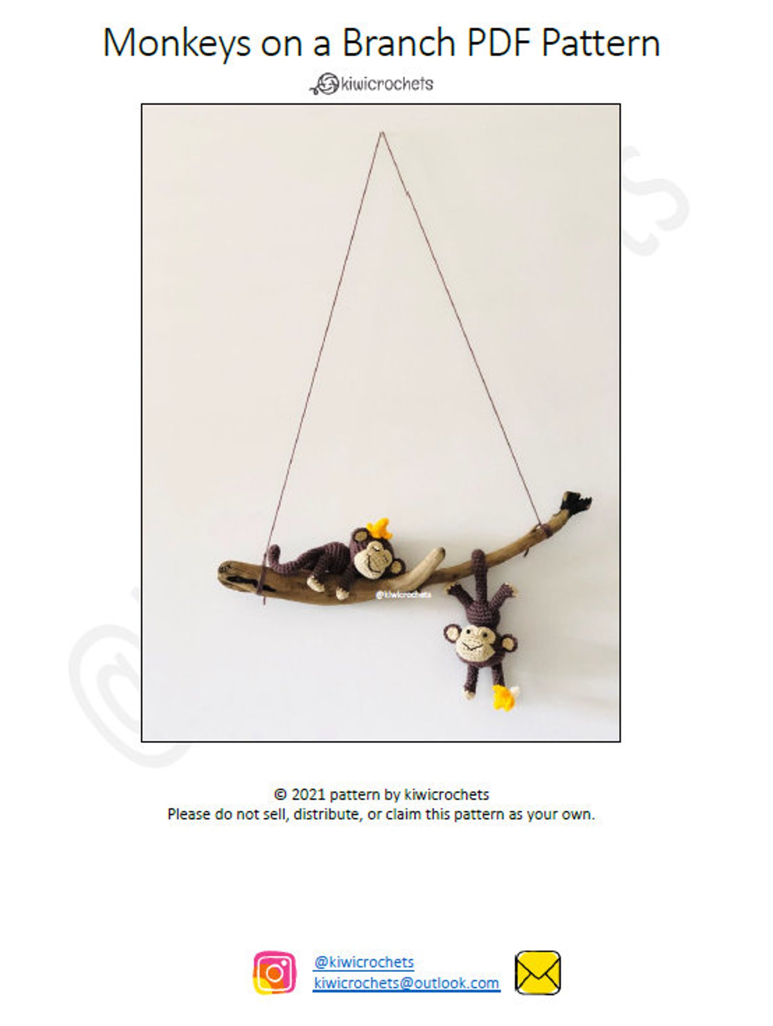 DIY PATTERN - Monkeys on a Branch Wall Hanging - Nursery Kids Room ...