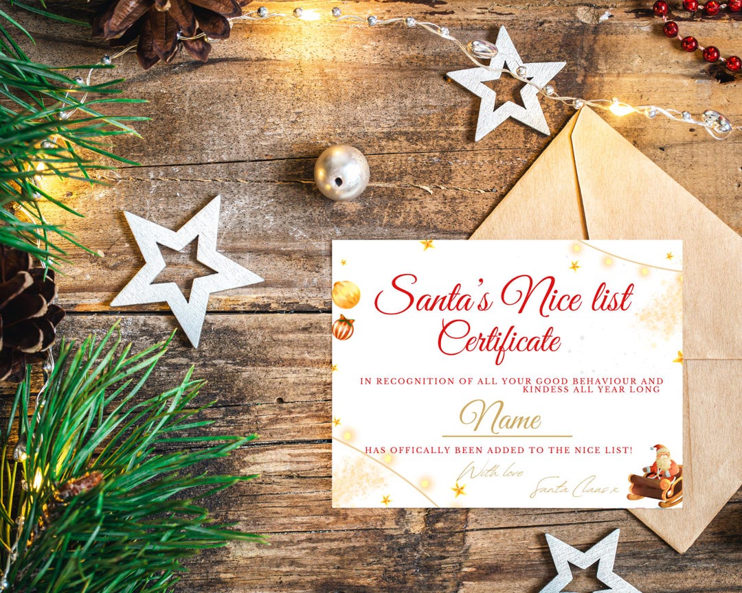 Santas Nice List Certificate Digital Download - Etsy