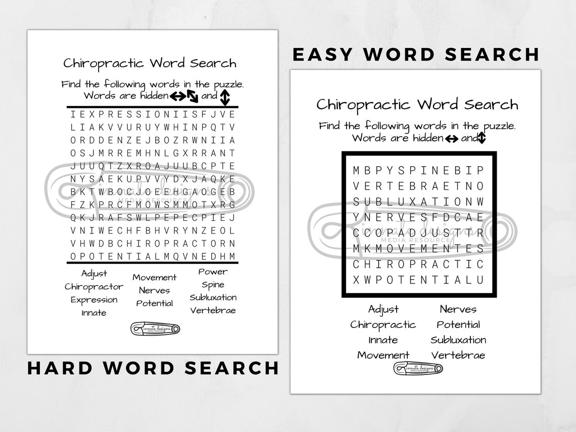 Chiropractic I Spy & Word Search Activity Sheet Instant Digital ...