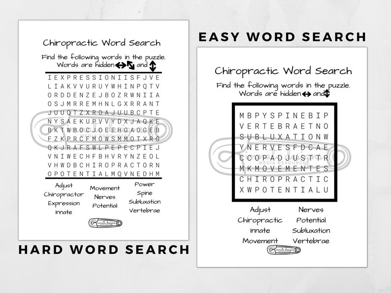 Chiropractic I Spy & Word Search Activity Sheet Instant Digital ...