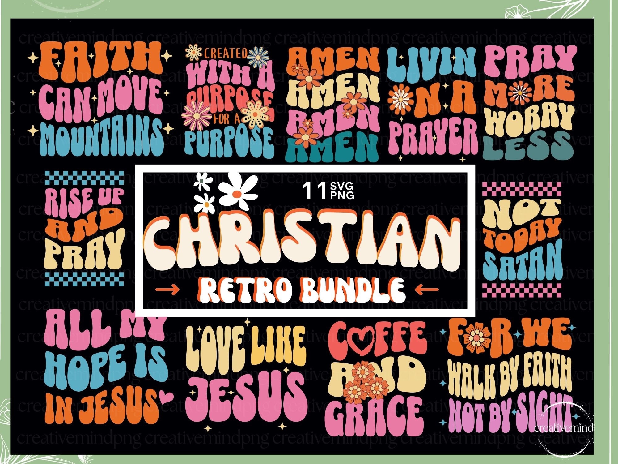 Christian Svg Bundle, Retro Christian Png, Wavy Groovy Grunge Text ...