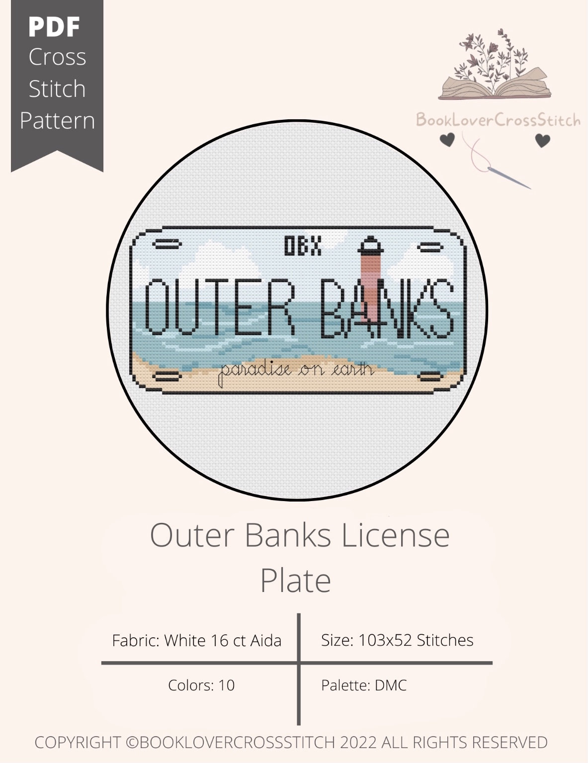 Outer Banks License Plate OBX Cross Stitch Pattern, PDF Pattern ...
