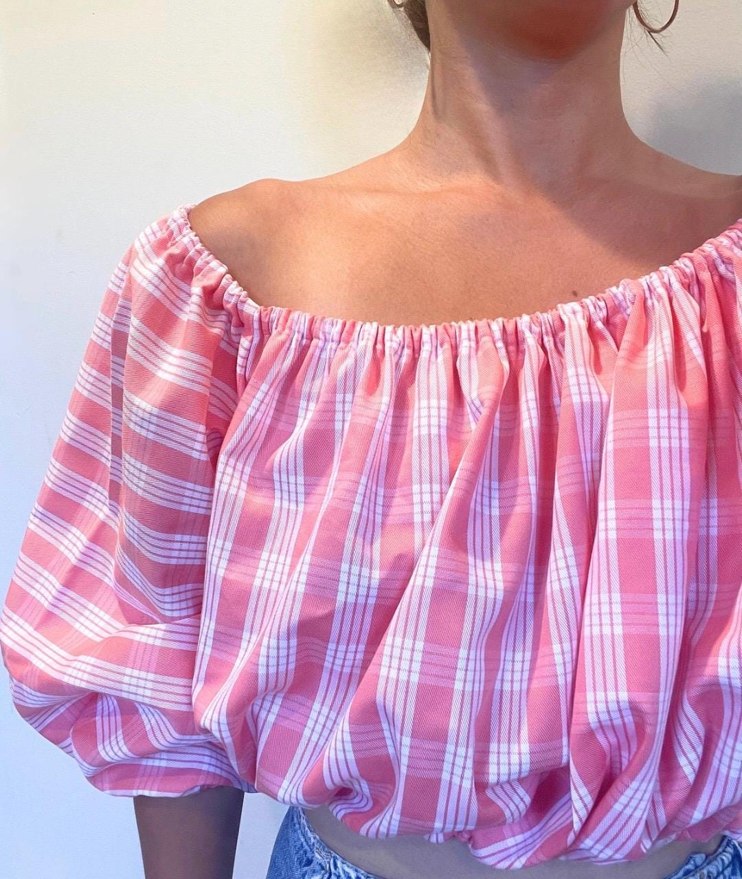 PALAKA Off-the-shoulder Crop Top | 4-line Hawaiian Plaid | Handmade in ...