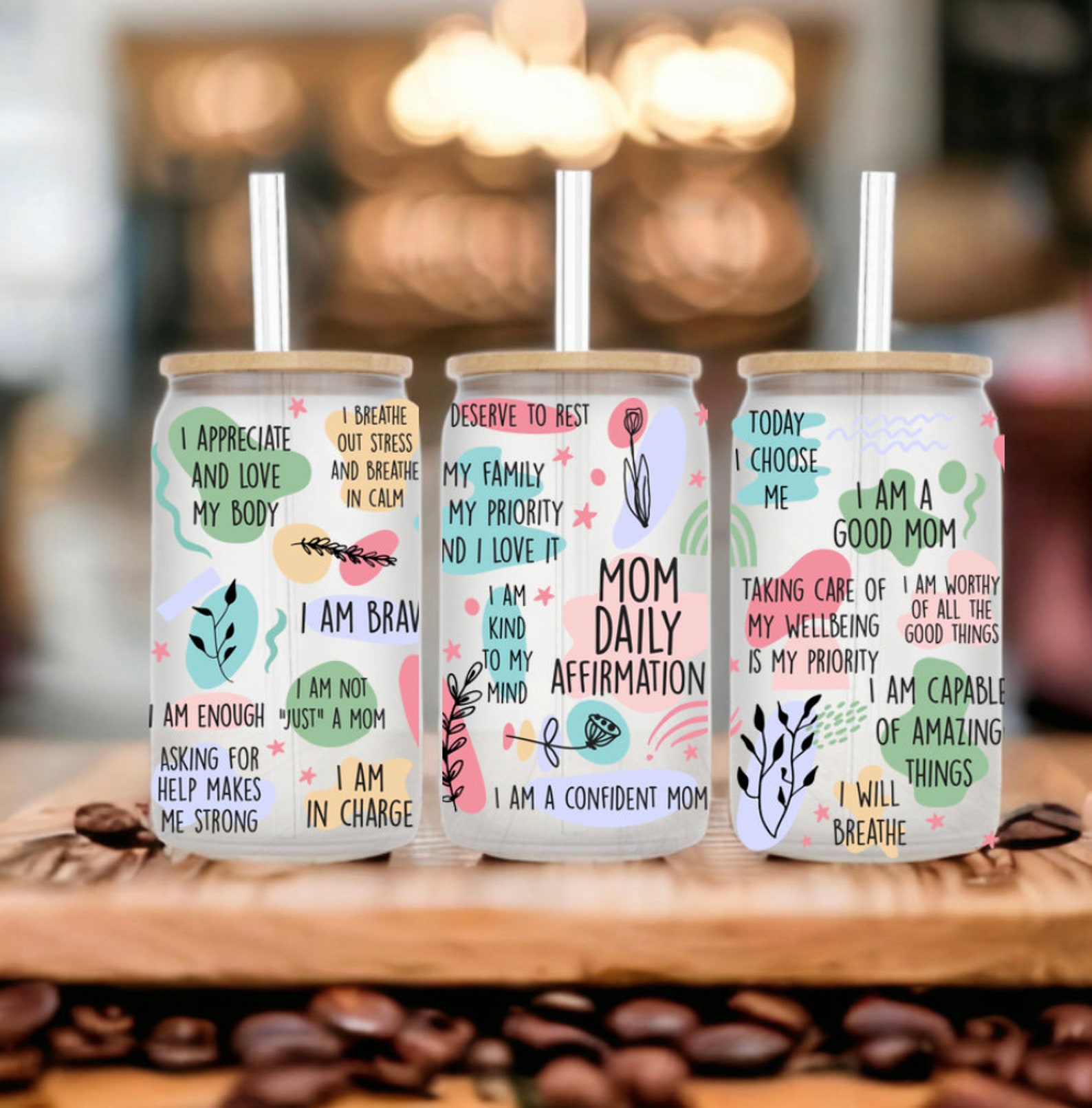 Mom Daily Affirmations Glass Iced Coffee Cup, Daily Checklist Glass ...